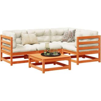 vidaXL 5-tlg. Garten-Sofagarnitur mit Kissen Wachsbraun Kiefernholz vidaXL
