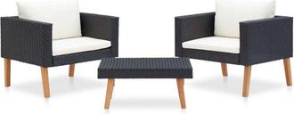 vidaXL Salon de jardin 3 pcs avec coussins R&eacute;sine tress&eacute;e Noir