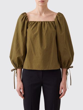 Saint Laurent Bluse aus Baumwollmischung mit Puff&auml;rmeln und quadratischem Ausschnitt