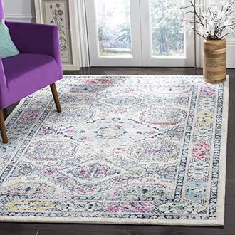 Safavieh Traditionell Teppich für Wohnzimmer, Esszimmer, Schlafzimmer - Madison Collection, Kurzer Flor, Hellgrau und Fuchsia, 160 X 229 cm