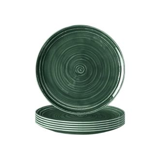 SELTMANN WEIDEN Terra Brotteller 6er Set, 18 cm, Runde Beilagenteller mit spiralf&ouml;rmigem Relief, Sp&uuml;lmaschinen- und mikrowellenfest, Porzellan, Moosgr&uuml;n