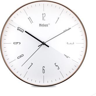 Mebus Quarz-Wanduhr in Metall-Optik, hochwertiges Quarzwerk, 30 cm Durchmesser, Modell 18951 Wei&szlig;, Kupfer