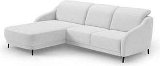 Cavadore Ecksofa Blue, Moderne Eckcouch mit Longchair, inkl. kopfteilverstellung, Vorziehsitz motorisch, Klapptisch, USB-Anschluss, mattschwarzen Metallfüßen, 