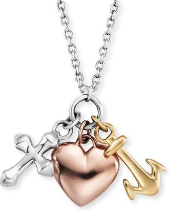 Engelsrufer Damen Halskette aus Sterling Silber mit Kreuz, Herz & Anker Anhängern, tricolor, Karabinerverschluss, längenverstellbar, nickelfrei