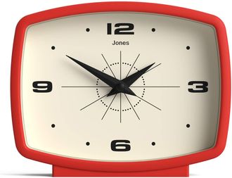 Jones Clocks Film Schreibtischuhr | Rechteckiges retrodesign | Rot | Midcentury Stil mit modernem Finish ideal f&uuml;r Regal, Tisch, kaminsims oder nachttisch