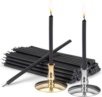 NKlaus Set 2X Kerzenhalter mit Stabkerzen schwarz Tropf- Rußfrei L 16cm Paraffin 40034