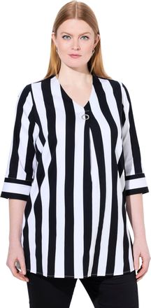 Ulla Popken Damen große Größen Übergrößen Plus Size Bluse, Längsstreifen, A-Linie, V-Ausschnitt, 3/4-Arm schwarz 54+ 840008100-54+
