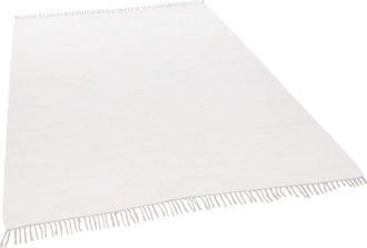 THEKO | Dhurry Teppich aus 100% Baumwolle Flachgewebe Teppich Happy Cotton | handgewebt | Farbe: Wei&szlig; | 120x180 cm