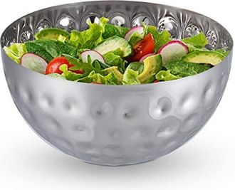 Relaxdays Serviersch&uuml;ssel rund, geh&auml;mmertes Design, aus Edelstahl, f&uuml;r Snacks & Salate, Dekoschale f&uuml;r die K&uuml;che, silber