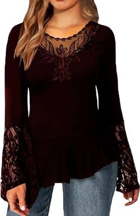 Generic Sweatshirts pour Femme, Tee Shirt Stitch Haut Blanc Femme Chic Blouse Estheticienne Professionnelle Mode Femmes D&eacute;contract&eacute; Dentelle Ample &Eacute;pissure &Agrave; 