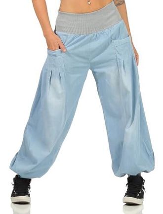 Malito more than fashion Malito Denim Pantalon Bouffant Pantalon en Style Aladin 6258 Femme Taille Unique (Bleu Clair)