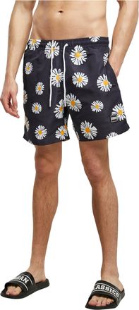 Urban Classics Herren Badehose Pattern Swim Shorts, Herren Badeshorts mit Muster, erhältlich in vielen Farbvarianten, Midnightnavydaisy, XXL