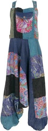 Guru Shop Unikat Salopette patchwork Boho Combinaison color&eacute;e en coton pour femme Bleu Taille L/XL, bleu, 42