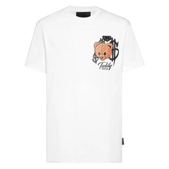 Philipp Plein Homme, Tops, Blanc, Taille: 3XL T-Shirt Round Neck Teddy