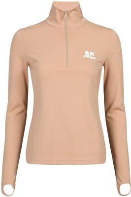 Courr&egrave;ges Top manches longues ajust&eacute; &agrave; col zipp&eacute;