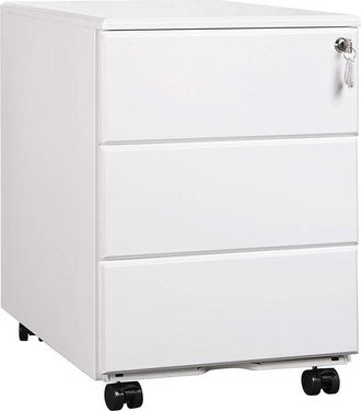 Woltu Caisson de Bureau Caisson de Rangement avec Serrures et roulettes, en M&eacute;tal avec 3 Tiroirs pour Dossiers, Blanc - Woltu