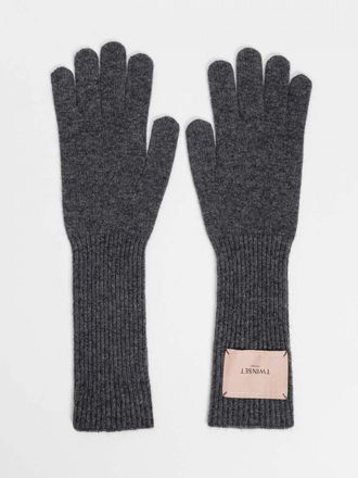 Twinset Handschuhe aus Woll-Kaschmir-Mischung mit Logo und Rippb&uuml;ndchen