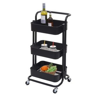 Mendler Servierwagen HWC-C64, K&uuml;chenwagen Barwagen Teewagen Transportwagen Rollwagen - schwarz mit Griff