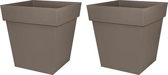 Eda Pot de Fleur Carr&eacute; Toscane 50 cm - Volume 87 L - 49,5 x 49,5 x H.52,5 cm - Taupe (Lot de 2)