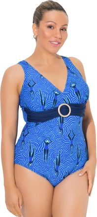 Ulla Popken Damen gro&szlig;e Gr&ouml;&szlig;en &Uuml;bergr&ouml;&szlig;en Plus Size Badeanzug, Schwimmerinnen, Softcups, Zierring asphaltblau 50+ 846236743-50+