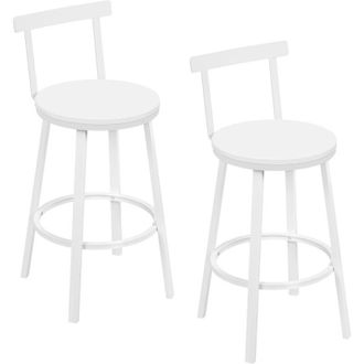 Woltu Woltu - Lot de 2 tabourets de bar haut avec dossier - Cadre m&eacute;tal - Si&egrave;ge MDF blanc - Hauteur dassise 65 cm - Pieds antid&eacute;rapants