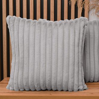 MG Design 2er Set Kissenbez&uuml;ge 55 x 55 cm in Grau - mit Rei&szlig;verschluss, langflorige Fell-Haptik, weich & Cosy, pflegeleicht