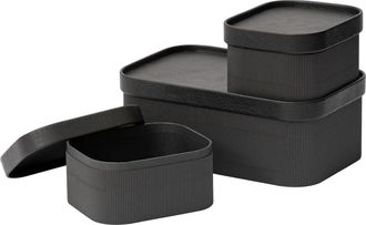 La Jolíe Muse LA JOLIE MUSE 3er-Set Aufbewahrungskörbe aus geriffeltem Karton mit lederähnlichen Deckeln, stabile stapelbare Papierboxen, dekoratives Tablett, Schwa