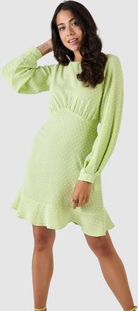 Closet Damen Tiered, Puff Sleeves, Gathers at Waist, Mini, Dobby dot Design, Cuff Detailing, A-line Silhouette Casual Dress, Lime, 12 (32er Pack)