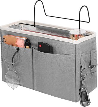 NUOBESTY H&auml;ngende Bettaufbewahrungstasche aus Baumwolle leinen mit Metallrahmen Vielseitiger Organizer f&uuml;r Schlafzimmer Studentenwohnheim und Sofa Einfache Mon