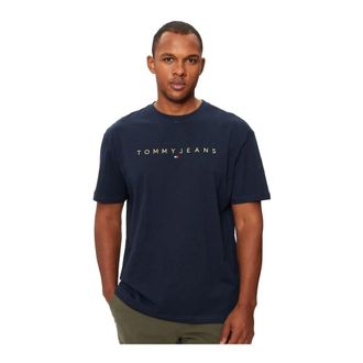 Tommy Jeans Homme, Tops, Bleu, Taille: L T-shirt logo brod&eacute; - Bleu