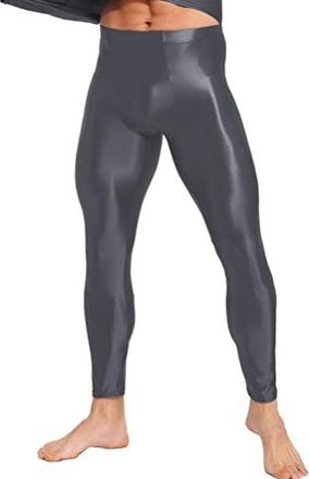 dPois Collant Sexy pour Homme Brillant Longue Pantalon Legging de Sport Slim Fit Leggings Moulant Pantalon de Compression Gymnastique Clubwear M-XXL A Gris 