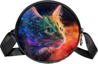 Generic Sac &agrave; bandouli&egrave;re rond rond pour femme, motif chat color&eacute;, avec fermeture &eacute;clair, bretelles r&eacute;glables, style d&eacute;contract&eacute;