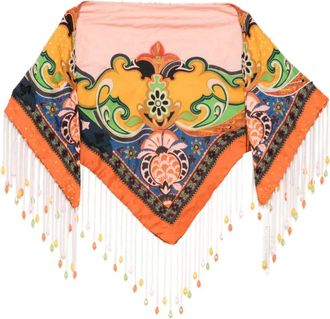Etro Femme, Accessoires, Multicolore, Taille: ONE Size Paisley-Print Beaded-Fringe Scarf
