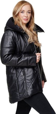 Mouflon Lederjacke Mandy Kapuze mit Strickrand