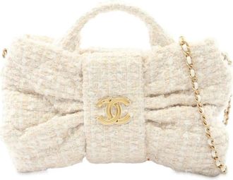 Chanel 2021-2025 mini CC Ribbon Umh&auml;ngetasche aus Tweed - Wei&szlig;