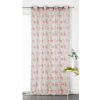 HOME MAISON Voilage Imprimé Fleur Rose - 150x240cm - Rose