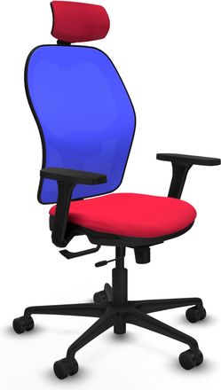Piqueras y Crespo Ergonomischer Stuhl mit 3D-Armlehnen, h&ouml;henverstellbare Lendenwirbelst&uuml;tze und h&ouml;henverstellbares Kopfteil, Blau/Rot