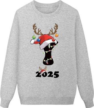 Generic Sweat-shirt de Noël assorti pour la famille, tenues familiales de Noël, motif de lettre de renne 2025, chapeau de Père Noël, chapeau de Père Noël, fan