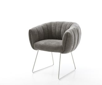 DELIFE Esszimmerstuhl Jada-Flex Boucl&eacute; Soft Schlamm Kufengestell Edelstahl Taschenfederkern, Esszimmerst&uuml;hle