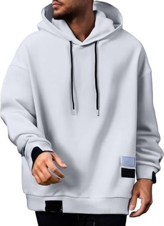 Generic Sweat &agrave; capuche uni en coton d&eacute;contract&eacute; &agrave; manches longues pour homme avec v&ecirc;tements pour entra&icirc;nement int&eacute;rieur et ext&eacute;rieur 2026, Cendr&eacute; clair, XXL