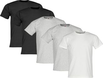 Fruit Of The Loom Heavy Cotton Tee Shirt 5er-Pack Herren, 2xBlack+2xGrey+1xWhite, XXL