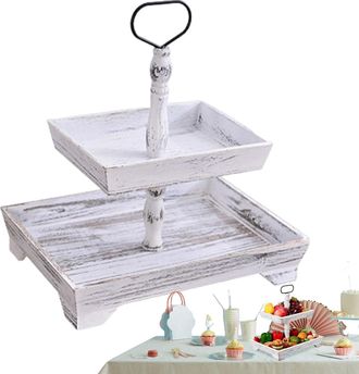 Generic 2 Tiered Tray - h&ouml;lzernen Bildschirmst&auml;nder, Metallgriffhalter, Rustikale Bauernhof-, Runde Tisch-Organizer f&uuml;r K&uuml;che Essen | Holzschild Tablett f&uuml;r C