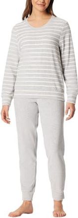 Schiesser Damen Schlafanzug Lang Frottee Warm Kuschelig Wohlf&uuml;hlen-Nightwear Ensemble de Pijama, Gris argent&eacute; chin&eacute;_181968, 38 Femmes