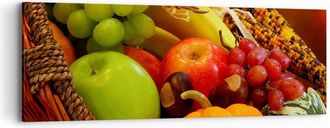 Arttor Panorama Bilder auf Leinwand Weidenkorb Obst Gemüse Leinwandbild 90x30cm Wandbilder Dekoration Wohnzimmer Schlafzimmer Küche Klein Wanddeko Bild Wand 