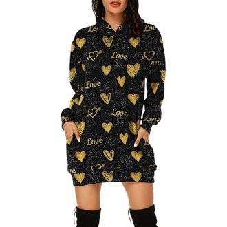 Generic 2026 Sweat &agrave; capuche d&eacute;contract&eacute; avec poches pour femme Motif coeur, Noir, 3XL