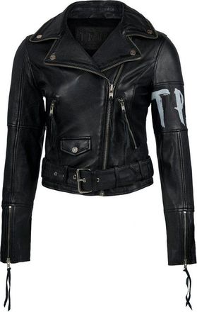 Trueprodigy Lederjacke Laila mit auff&auml;lligem Print und G&uuml;rtel
