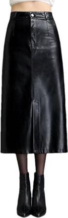 Generic Jupe moulante en cuir pour femme - Fente sur le devant - Taille haute - Longue jupe droite - Poche - Jupe chaude, Noir, XXL