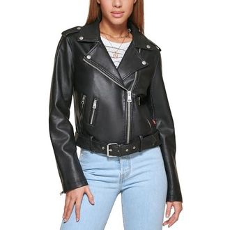Levi's The Belted Faux Leather Moto Jacket (Regular & Plus Size) Veste en Cuir synthétique, Noir, XL Femme