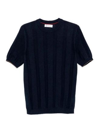 Brunello Cucinelli Pull Col Rond - Bleu