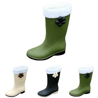 Generic Wellington Bottes de pluie mi-mollet pour femme avec doublure en peluche, imperm&eacute;ables, antid&eacute;rapantes, bottines Chelsea bottines de neige, bottes dhi